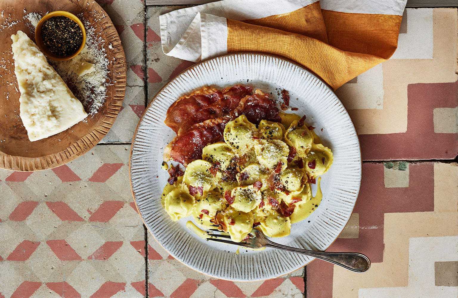 Pecorino & Pepper Ravioli with Carbonara Sauce & Crispy Bacon » The ...