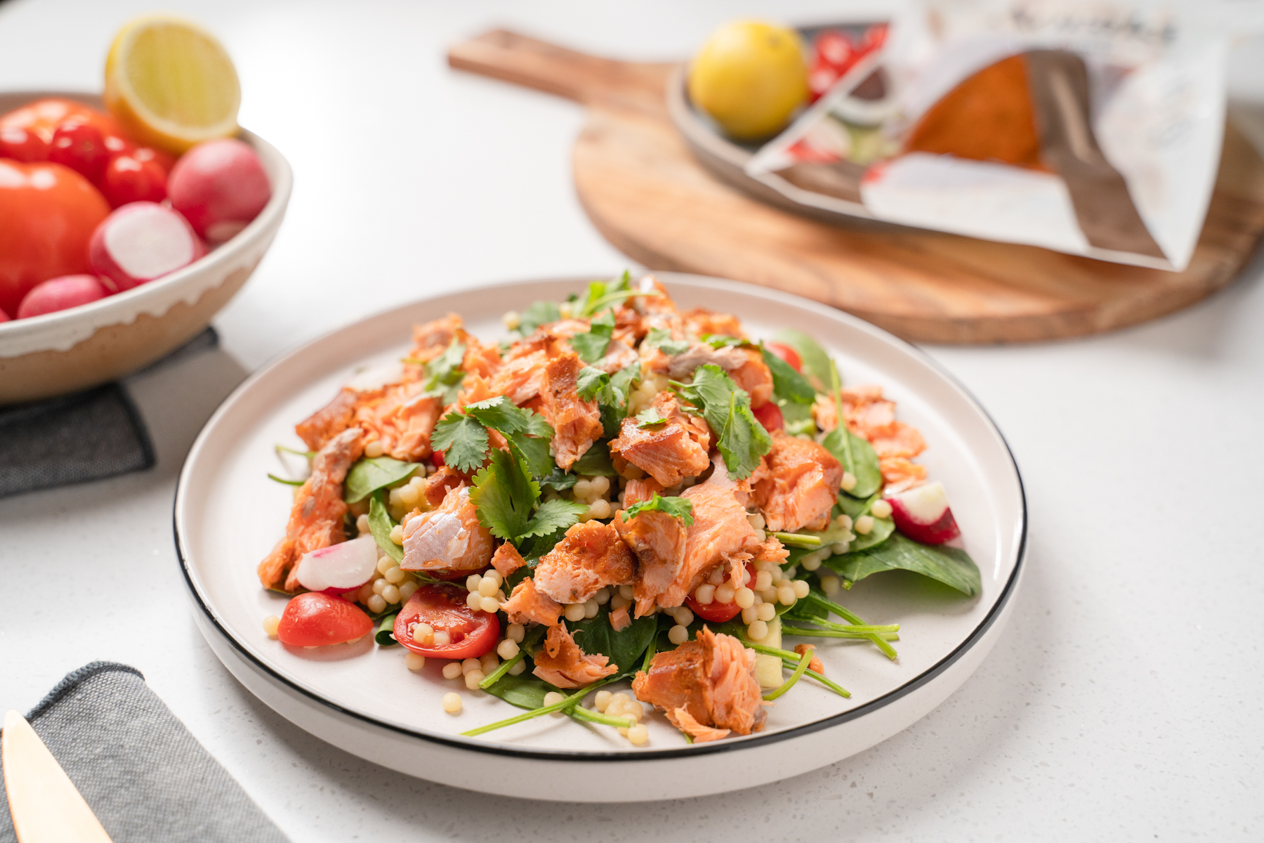 Cous cous salad with BBQ & Horopito Dry Rub Hot Smoked Salmon » The ...